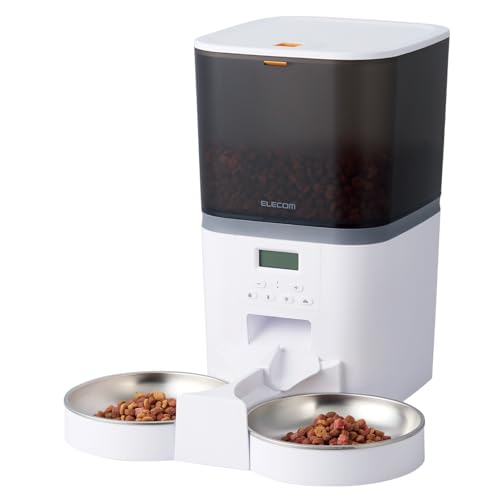 【楽天市場】エレコム 自動給餌器 猫 中小型犬用 6L (約3.3kg) タイマー機能付 録音機能付 1日最大6回 蓋ロック機能 2皿 幅320 奥行355 高さ326.5mm ホワイト ...