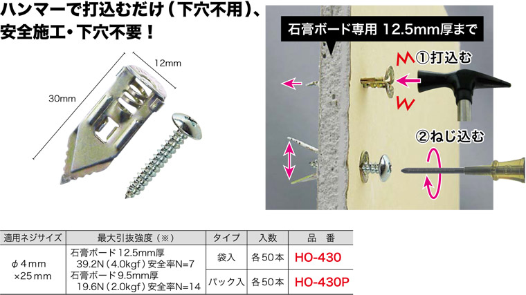 【楽天市場】HO-430P ジェフコム 打込みアンカー(適用ネジφ4×25mm、ブリスターパック入り各50本)：タロトデンキ