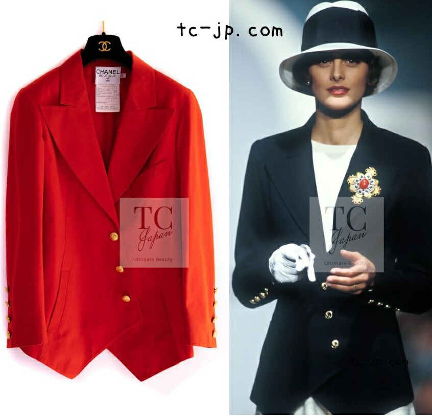 【楽天市場】[中古] シャネル ジャケット CHANEL ヴィンテージ コーラル レッド CC ゴールド ボタン コットン 超美品 38：TC ...