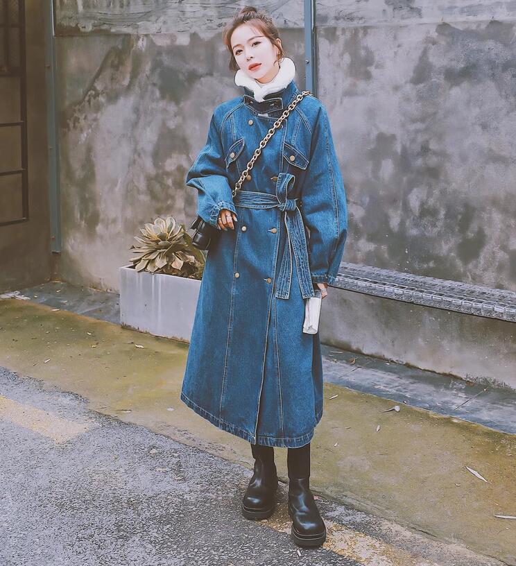 楽天市場】超ロング丈デニムコート マキシ丈 トレンチコート ベルト