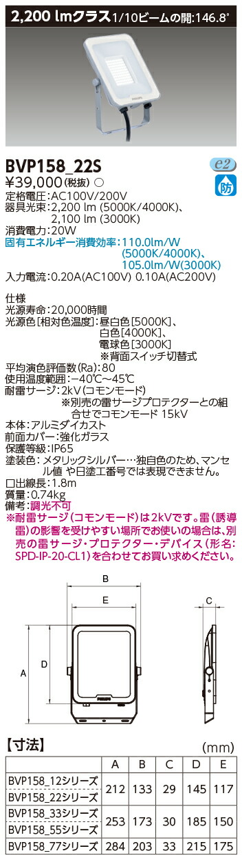 【楽天市場】東芝ライテック BVP158_22S (BVP15822S） LED小形投光器光源色3色搭載タイプ LED投光器：てかりま専科