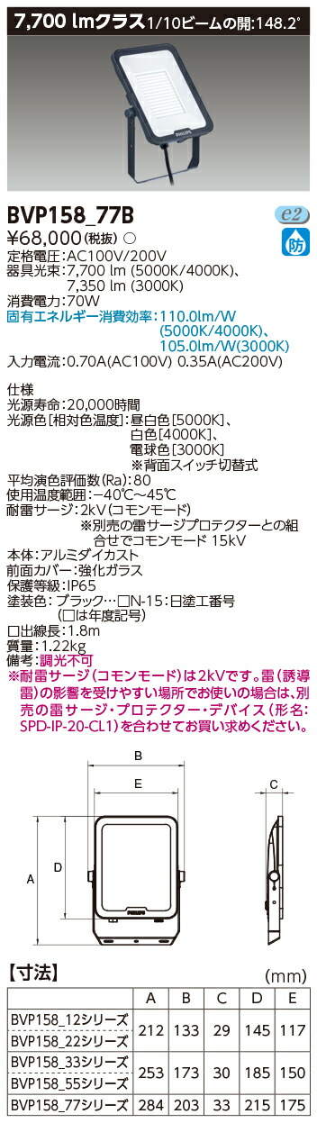 【楽天市場】東芝ライテック BVP158_77B (BVP15877B） LED小形投光器光源色3色搭載タイプ LED投光器：てかりま専科