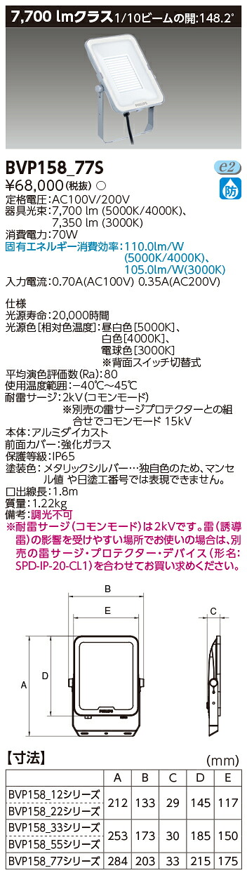 【楽天市場】東芝ライテック BVP158_77S (BVP15877S） LED小形投光器光源色3色搭載タイプ LED投光器：てかりま専科
