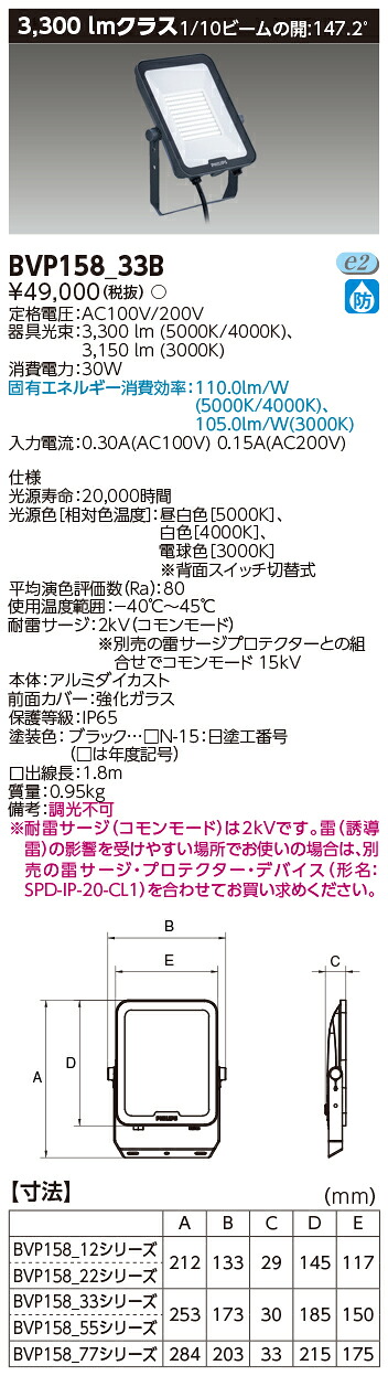 【楽天市場】東芝ライテック BVP158_33B (BVP15833B） LED小形投光器光源色3色搭載タイプ LED投光器：てかりま専科