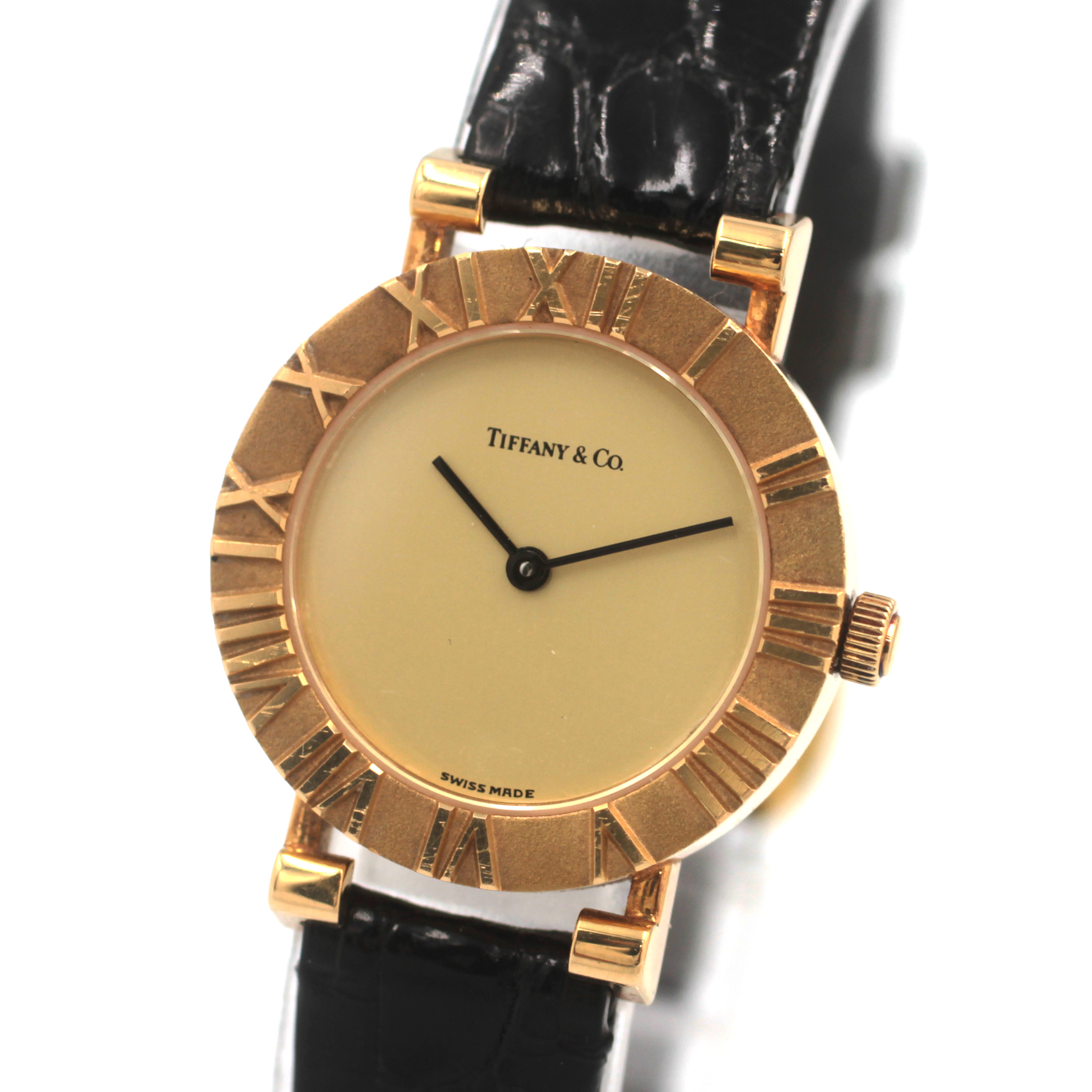 【楽天市場】TIFFANY&Co. ティファニー L0630 アトラス 18金無垢 18金無垢 ゴールド文字盤 K18YG 革 レディース ...