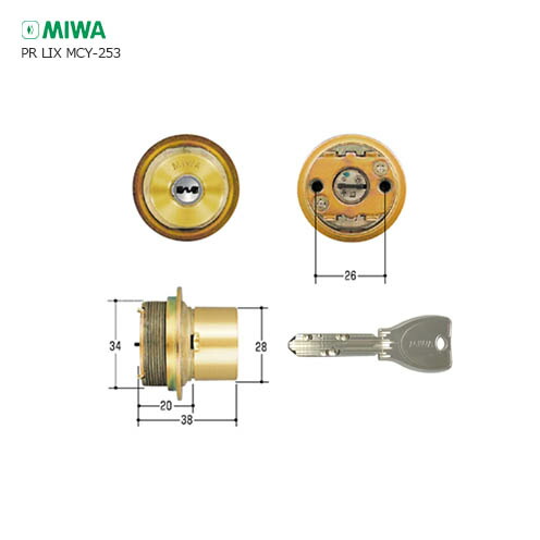 【楽天市場】【10/4 20:00～ 全品P10倍】MIWA PR TE0.CY BS ゴールド色 キー3本付 LIXタイプ用 PRシリンダー【美和ロック ミワ メンテナンス部品】：THE・KAGI堂