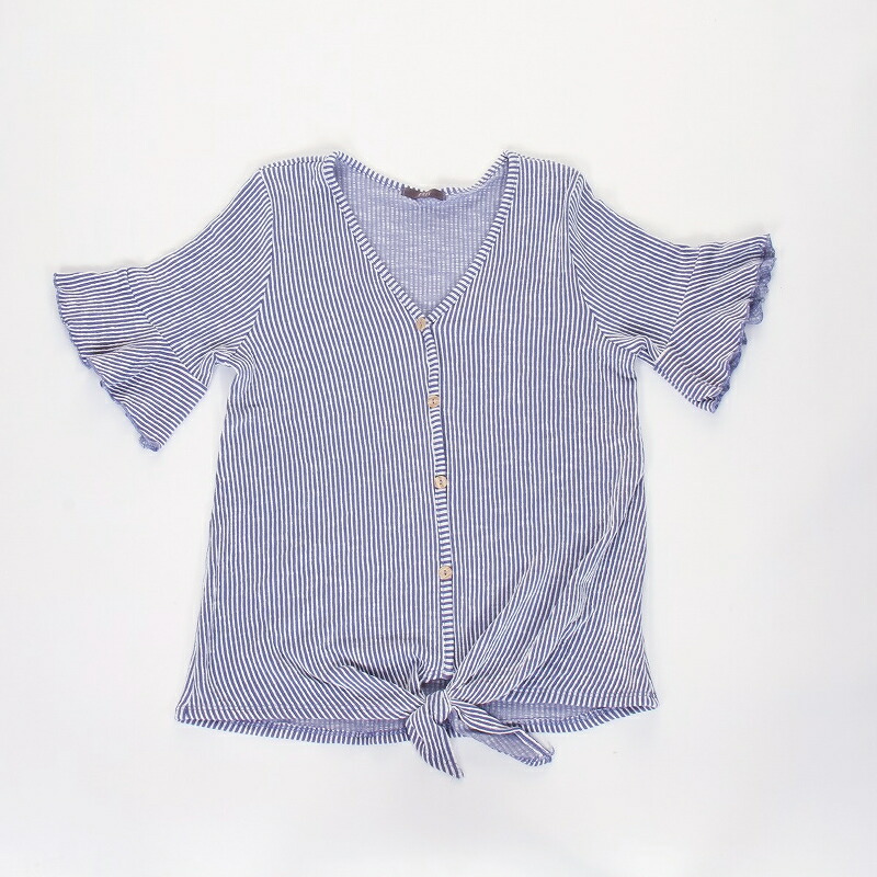 【楽天市場】gyft tops lady's 半袖トップス シャツ風 レディース 袖フリル ストライプ 春 夏 さわやか シャツボタン ...