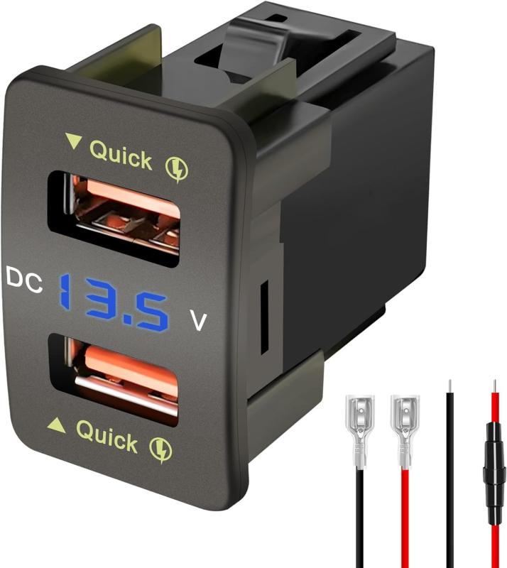 【楽天市場】 カーチャジャーUSB QC3.0急速充電 onda車向け 電源ソケット 2ポート付き スイッチホール LED電圧計表示 12 ...