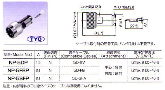 【楽天市場】トーコネ（東洋コネクター）N型プラグ（ワンタッチ締付けタイプ）NP-5DP：エムワンチヨトク