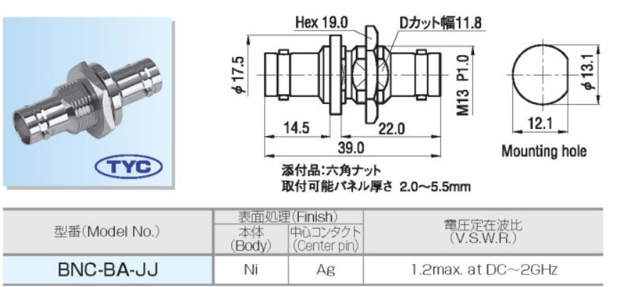 【楽天市場】トーコネ（東洋コネクター）BNC型中継用アダプター BNC-BA-JJ：エムワンチヨトク