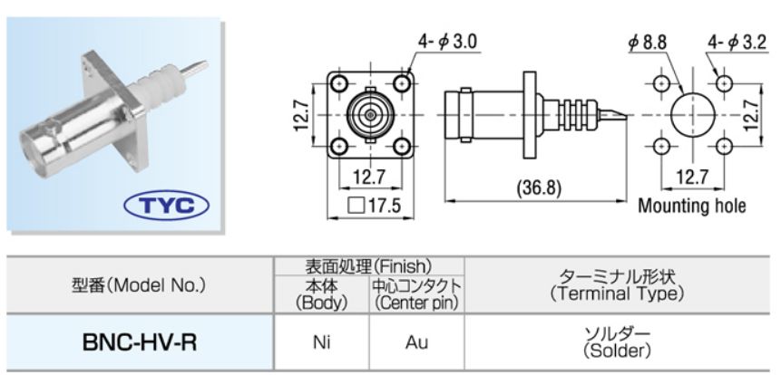 【楽天市場】トーコネ（東洋コネクター） MHV形レセプタクル BNC-HV-R：エムワンチヨトク