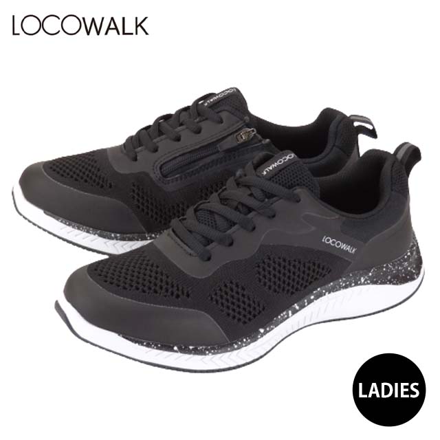 【楽天市場】LOCOWALK 3013 レディース スニーカー レースアップ 紐靴 通気性 軽い EEE 3E 幅広 ファスナー ブラック 黒 ...
