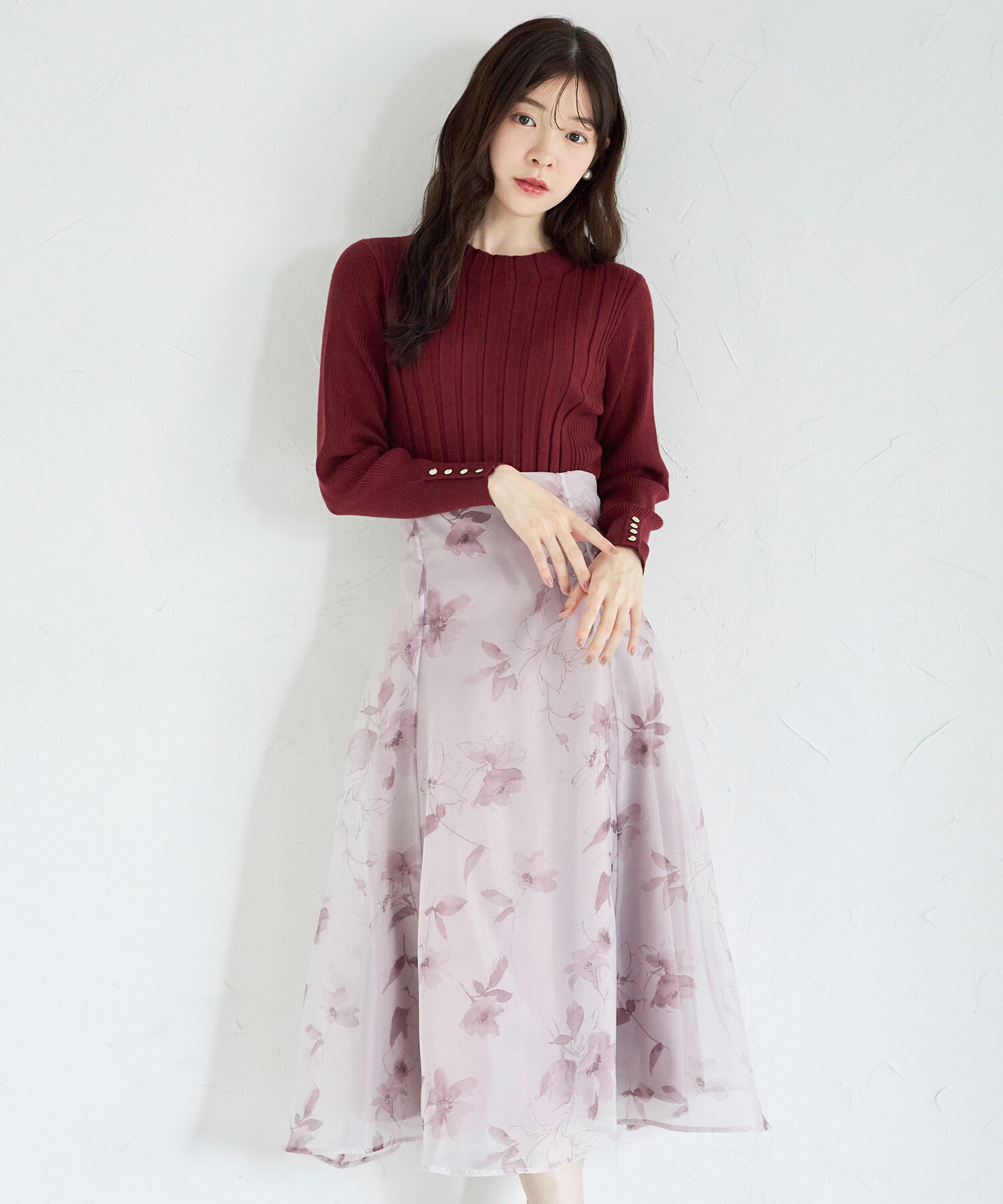【楽天市場】バックレースアップフラワープリントフレアスカート【nalima ナリーマ】tocco closet(トッコクローゼット) ダスティ ...