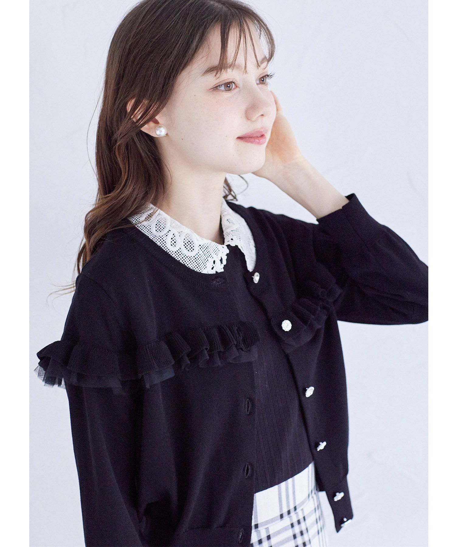 【楽天市場】クリアビジュー釦チュール×フリルカーディガン【shasty シャスティ】tocco closet(トッコクローゼット) ブラック ...