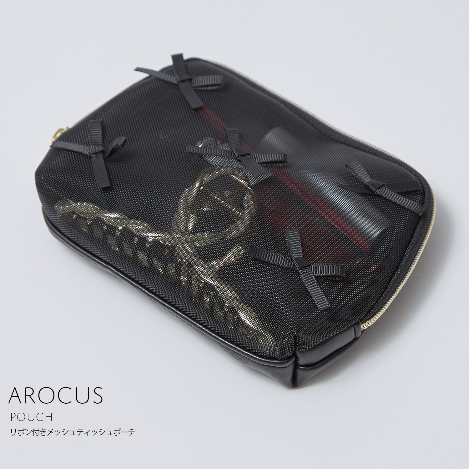【楽天市場】リボン付きメッシュティッシュポーチ【arocus アロカス】tocco closet(トッコクローゼット) ブラック 186 ...