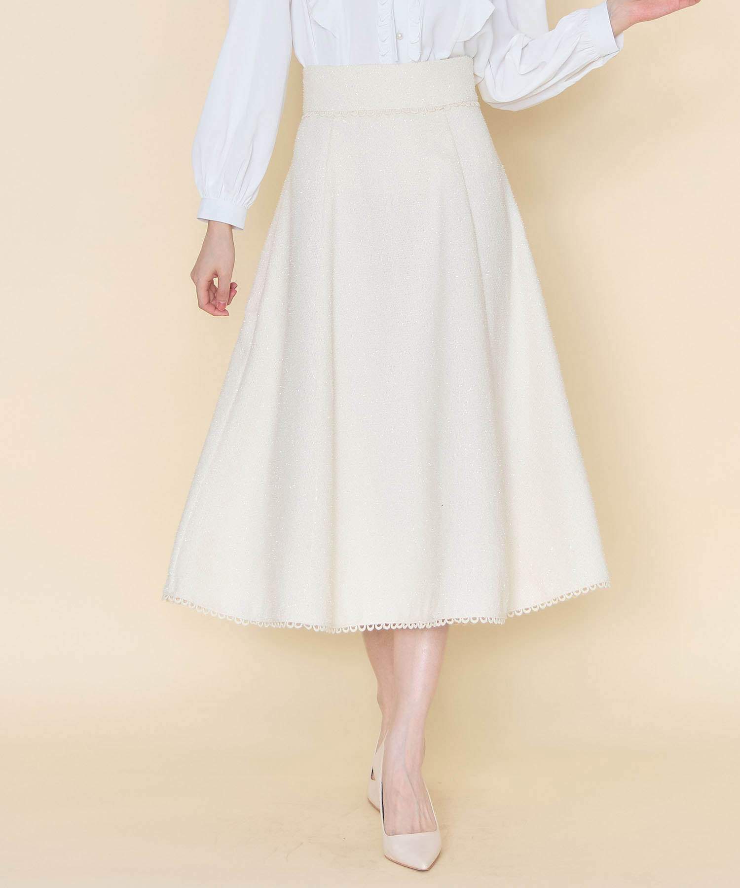 【楽天市場】スカラップレース付きラメツイードフレアスカート【elanora エレノラ】tocco closet(トッコクローゼット ...