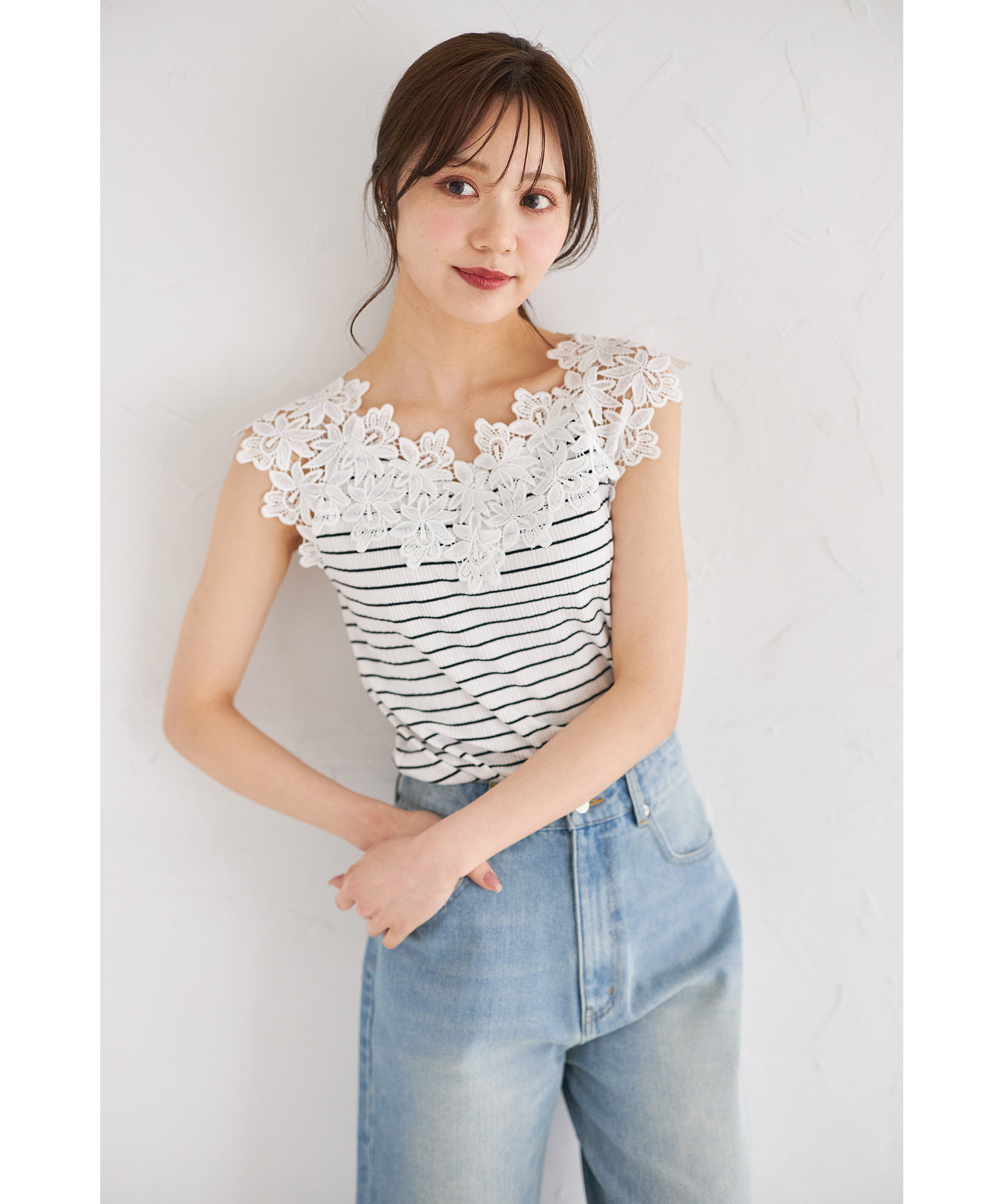 【楽天市場】フラワーレース装飾リブカットソープルオーバー【amelira アメリラ】tocco closet(トッコクローゼット) ボーダー ...