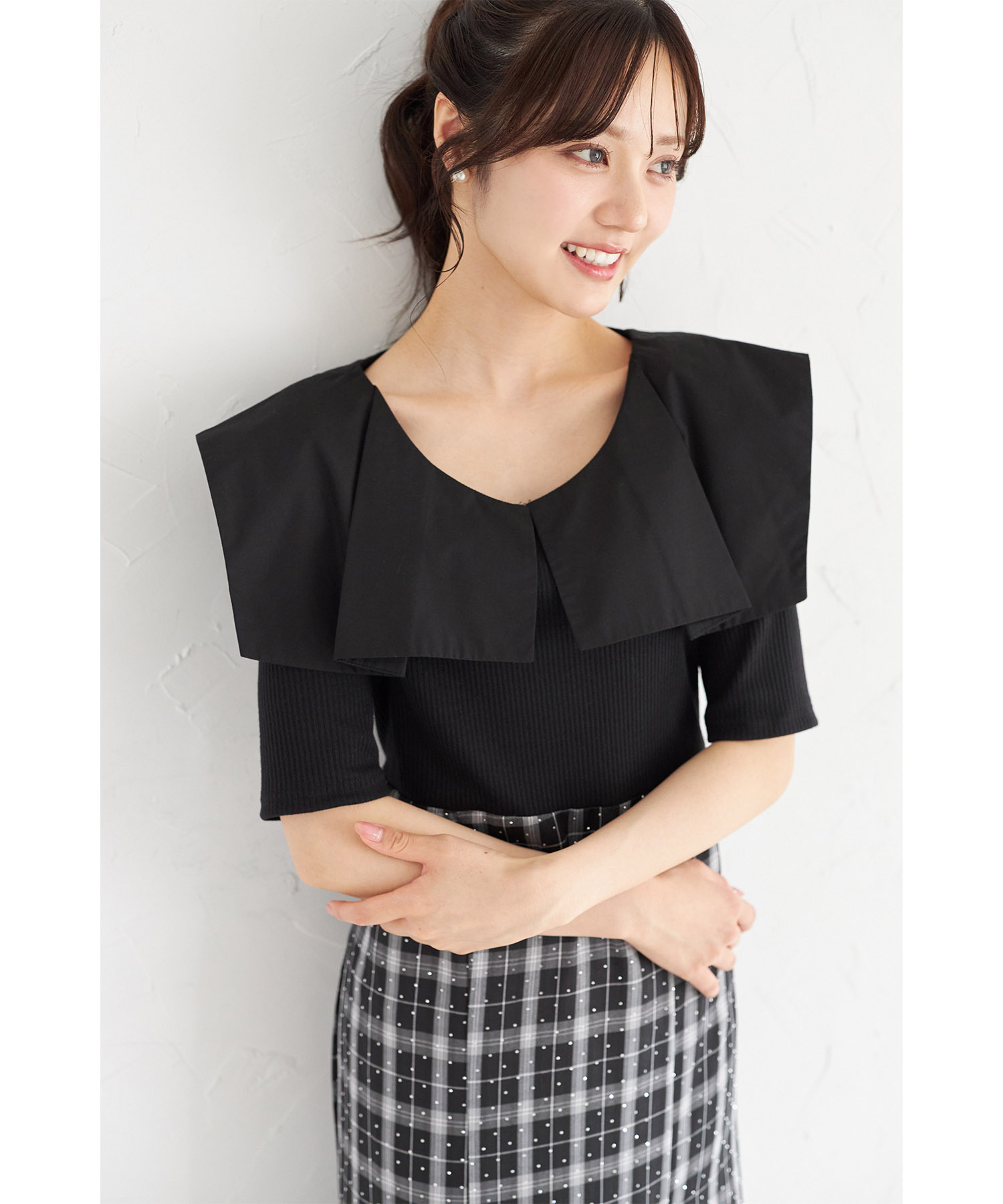 【楽天市場】ビックカラー付きストーン装飾チェック柄バックレースアップドッキングワンピース【luelli ルエリ】tocco closet(トッコクローゼット) ※小室安未さんはブラック着用 ...