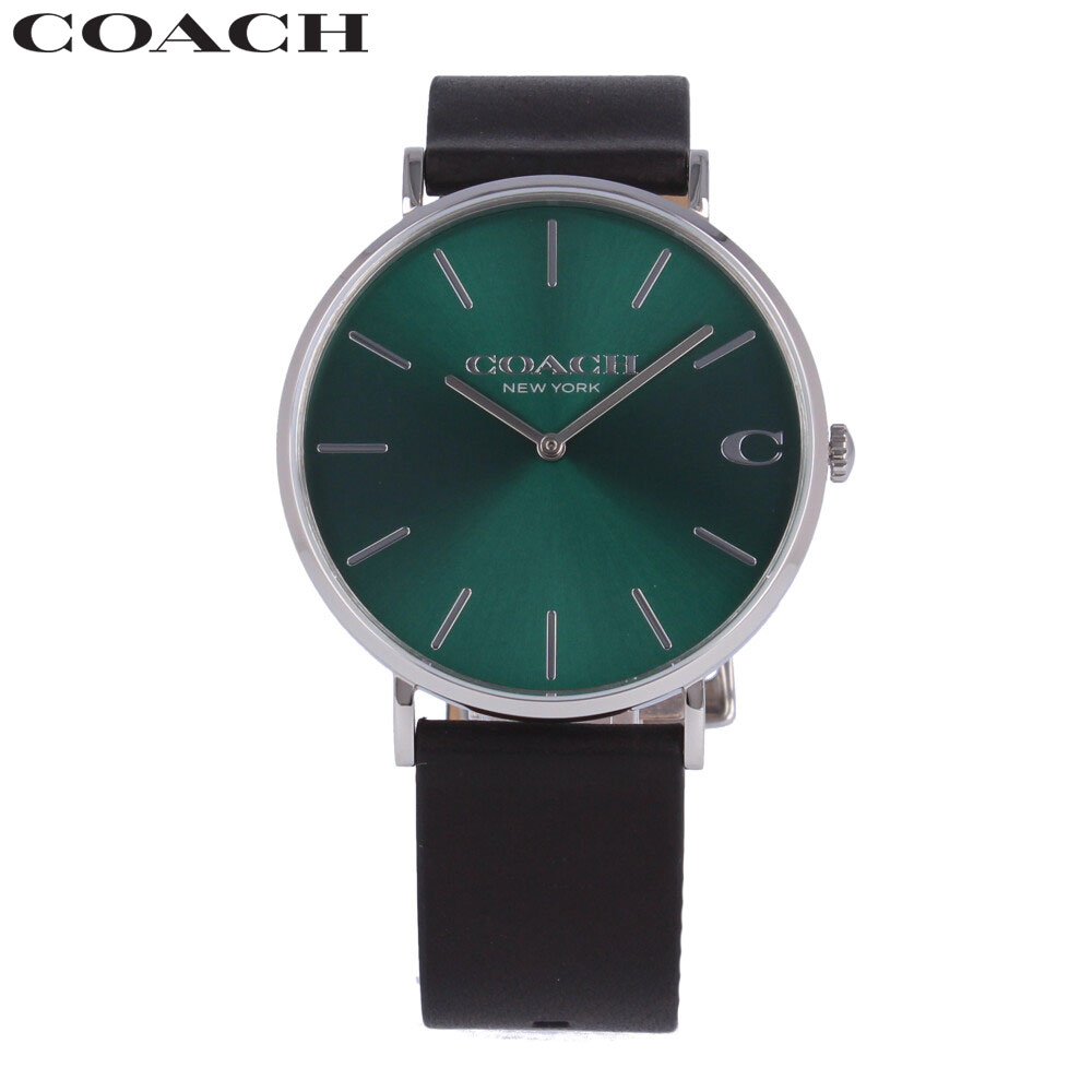 【楽天市場】COACH コーチ CHARLES チャールズ腕時計 時計 メンズ クオーツ 2針 レザー ブラック シルバー グリーン ...
