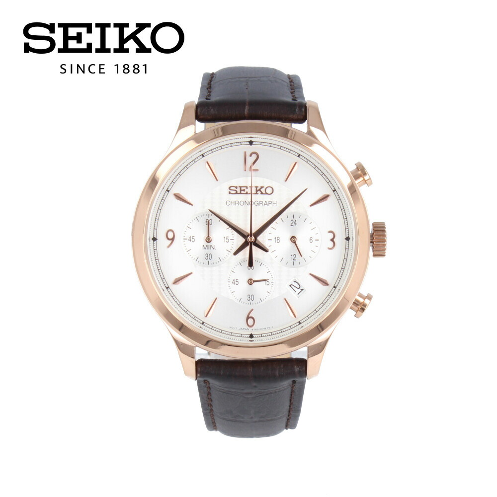 【楽天市場】SEIKO セイコー腕時計 時計 メンズ 防水 クオーツ アナログ クロノグラフ ステンレス レザー ブラウン ピンクゴールド ...