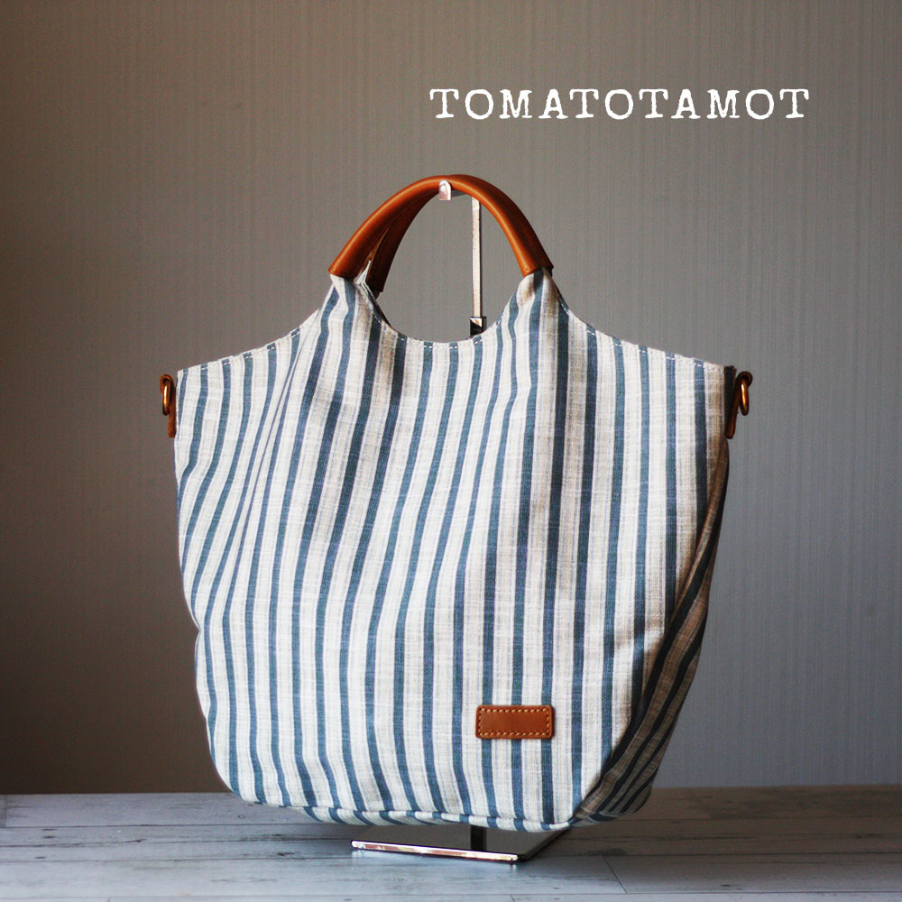 【楽天市場】夏限定第2弾☆帆布×本革 夏のストライプショルダー 夏バッグ くったり B-345：トマトタモット デニムと革バッグ