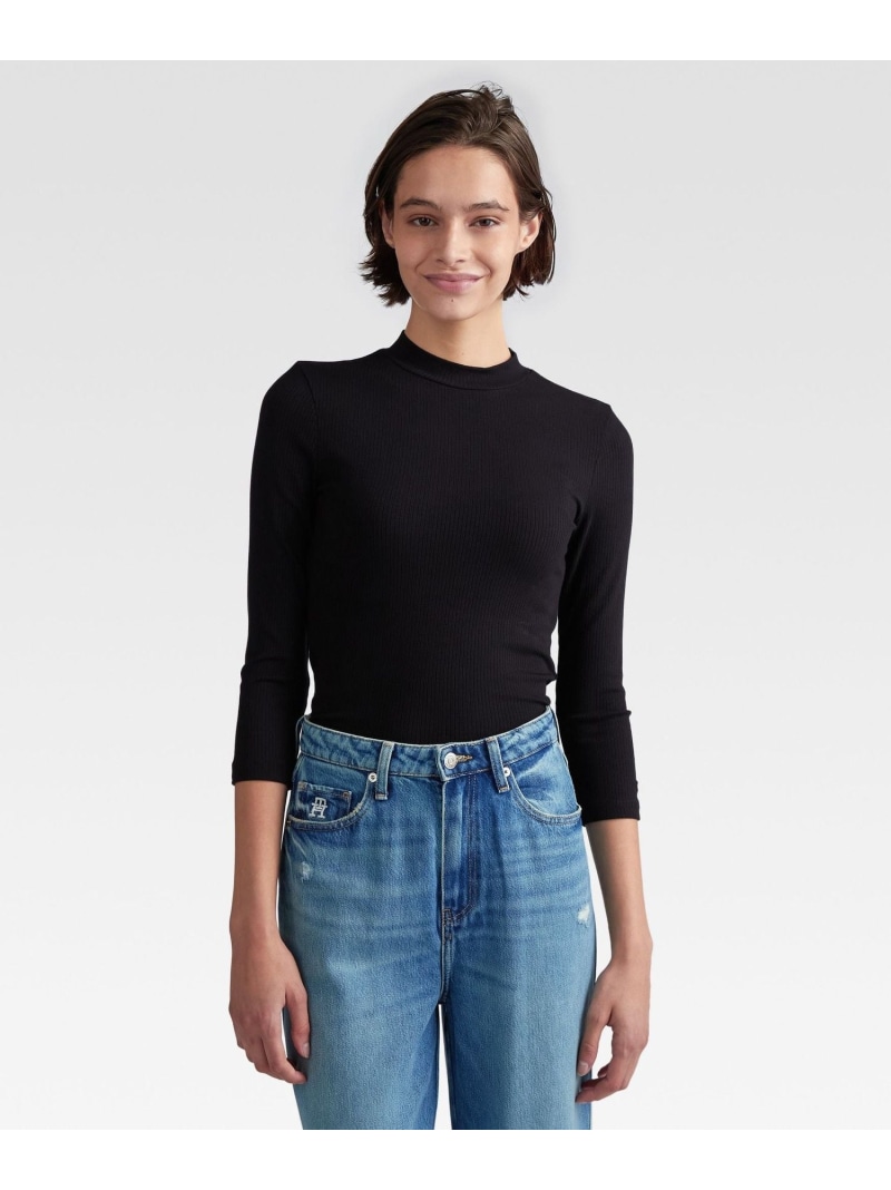 【楽天市場】【SALE／50%OFF】(W)TOMMY HILFIGER(トミーヒルフィガー) スリムリブモックネック3/4スリーブTシャツ ...