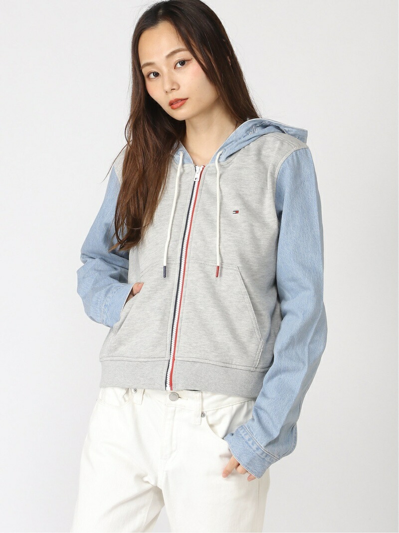 【楽天市場】【SALE／50%OFF】(W)TOMMY HILFIGER(トミーヒルフィガー) W THD ZIP デニムxスウェットフー ...