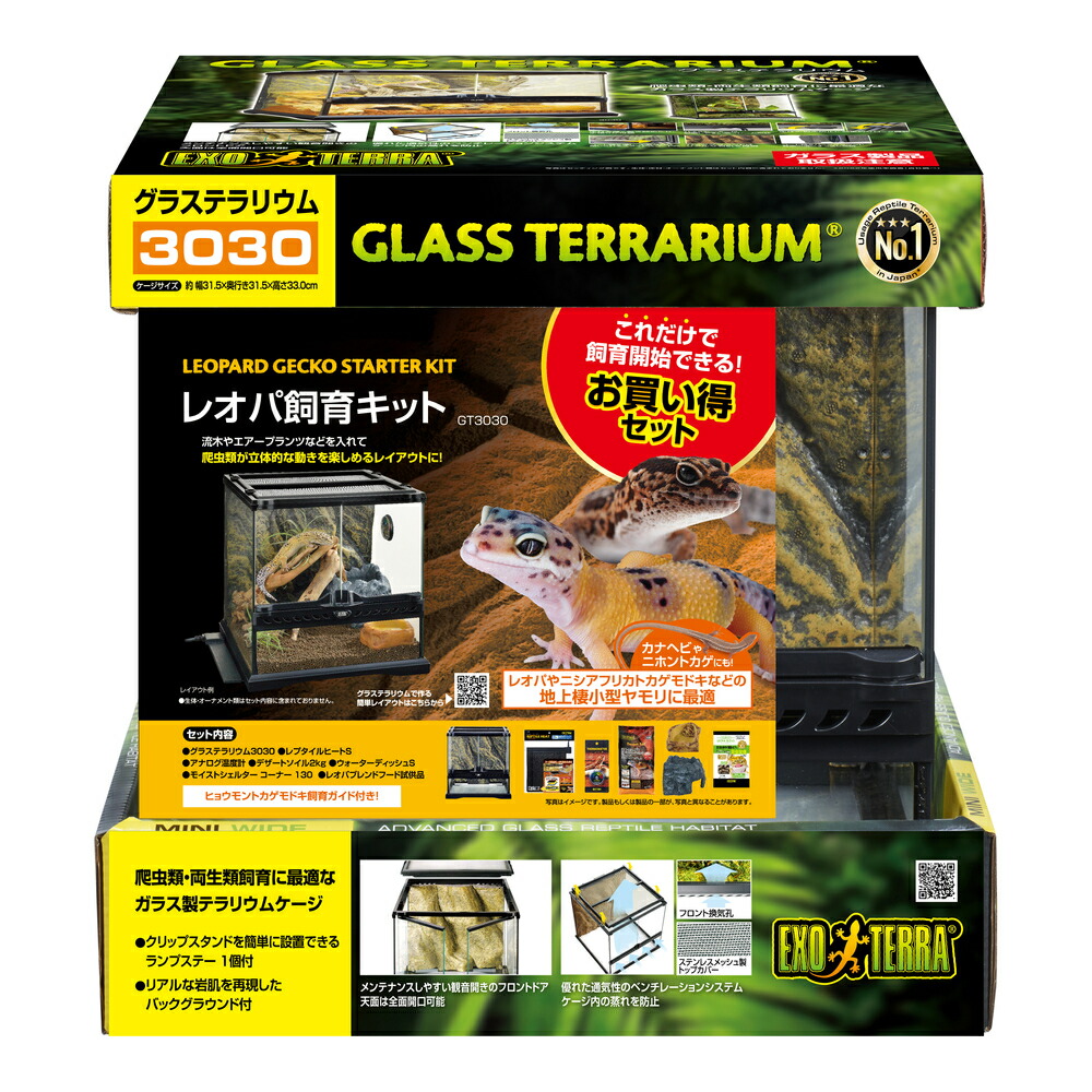 【楽天市場】レオパ飼育キット GT3030 GEX (ジェックス) 爬虫類 両生類 ガラスケージ 飼育ケース トカゲ ヘビ カメ カエル レオパ：爬虫類用品店 トップクリエイト