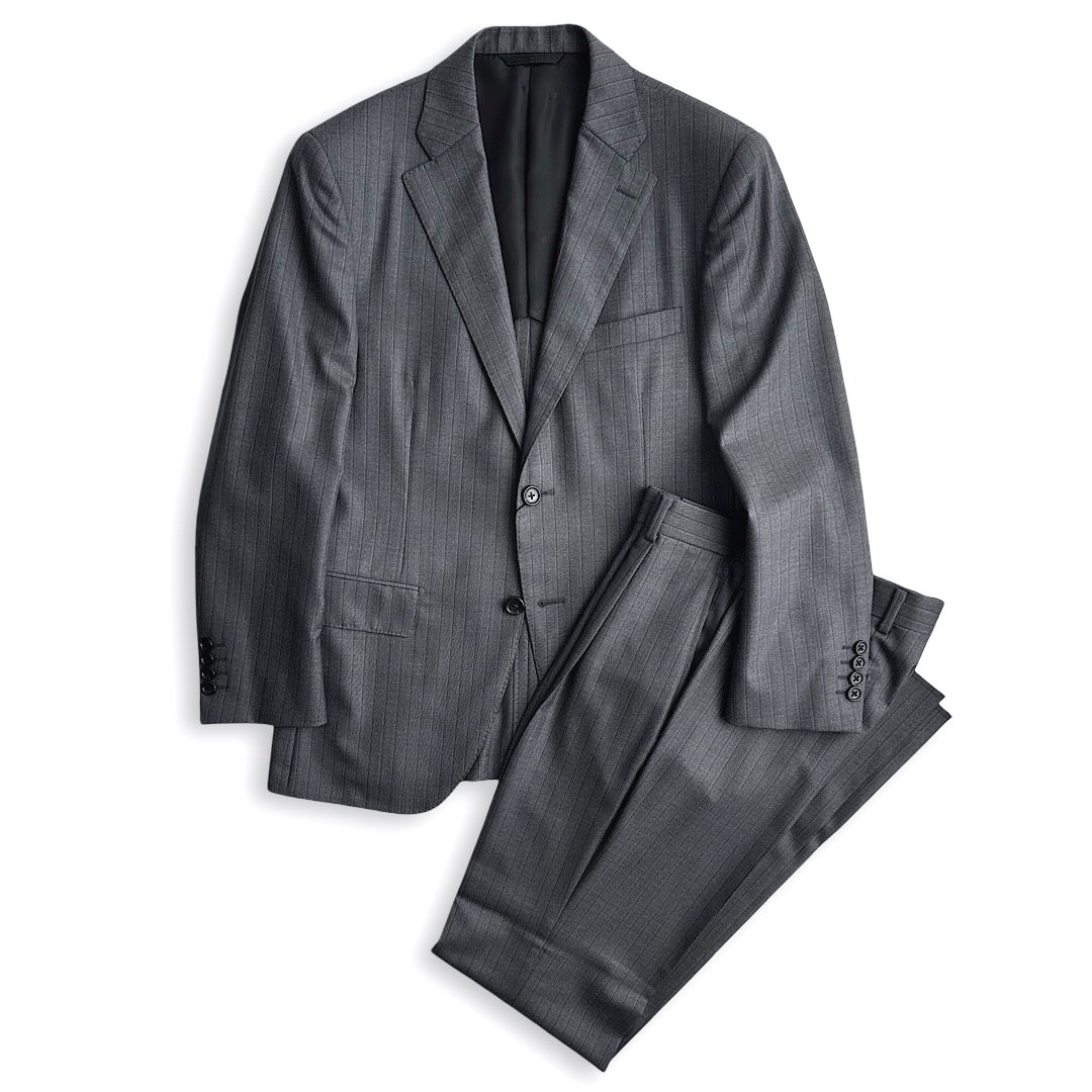 【楽天市場】D'URBAN【ダーバン】LoroPiana【ロロピアーナ】定価154,000円（税込）日本製（イタリア製生地使用）ストライプウールスーツ グレー系メンズ ビジネススーツ 春夏秋 ...