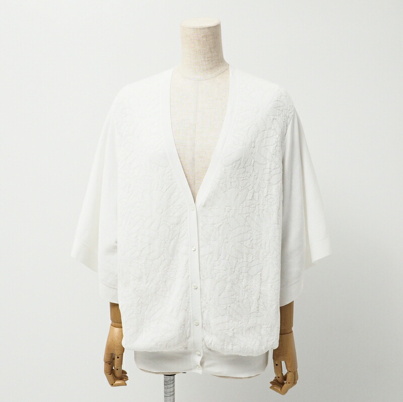 【楽天市場】Drawer ドゥロワー カーディガン ニット 七分袖 コットン 花柄 ホワイト ブランド古着【中古】20241009/RA1576：トレード楽天市場店