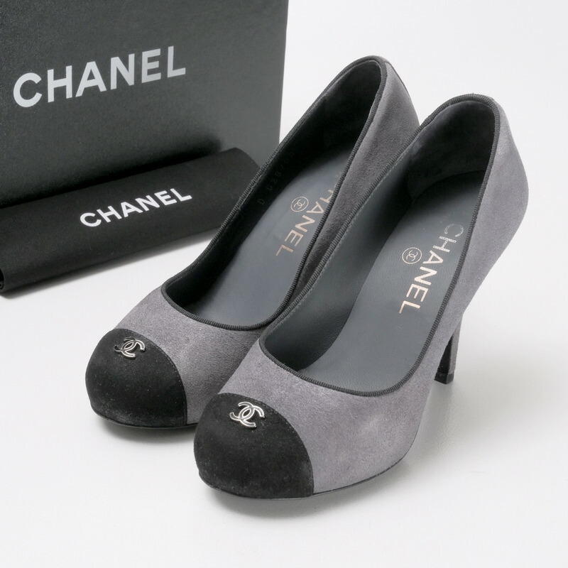 【楽天市場】CHANEL シャネル パンプス サイズ35 1/2C CCロゴ ココマーク 靴 Escarpins スエードレザー グレー ...