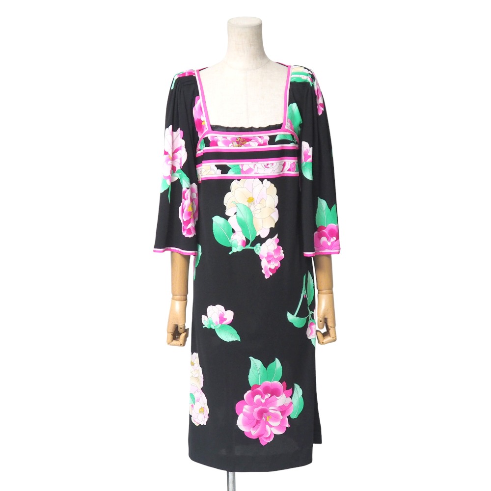 【楽天市場】LEONARD レオナール ワンピース サイズ38 花柄 スクエアネック ギャザー ミディ イタリア製 ブランド古着【中古 ...