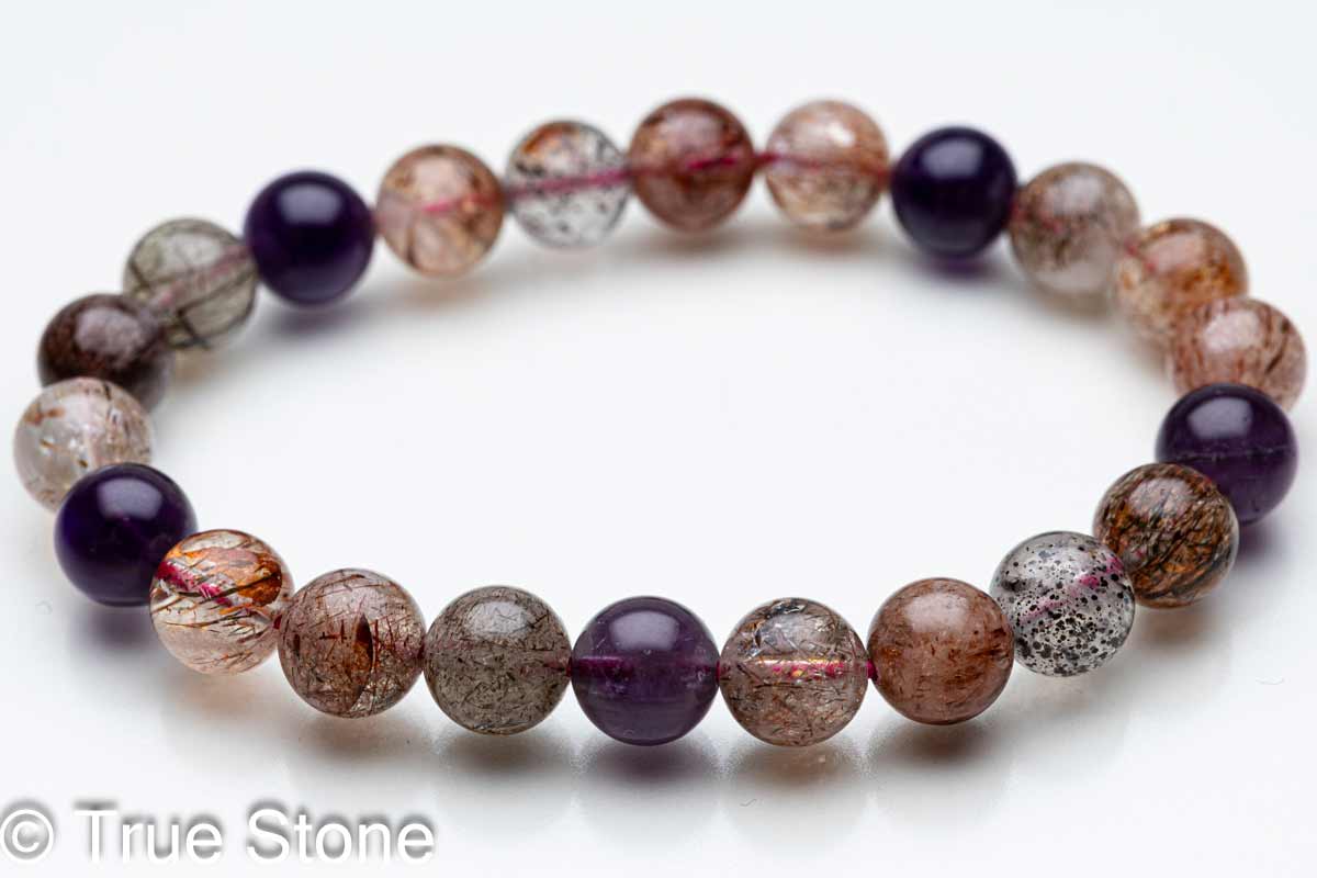 【楽天市場】スーパーセブン ブレスレット 8.5mm-8.9mm マルチカラー メロディーストーン セイクリッドセブン レピドクロサイト ゲーサイト アメジスト：True Stone