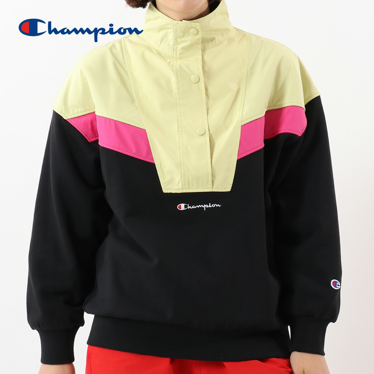 【楽天市場】ジャケット レディース Champion チャンピオン SNAP SWEATSHIRT cw-r011 異素材 MIX ポリエステル スウェット：無地Tシャツ Tshirt.st楽天市場店