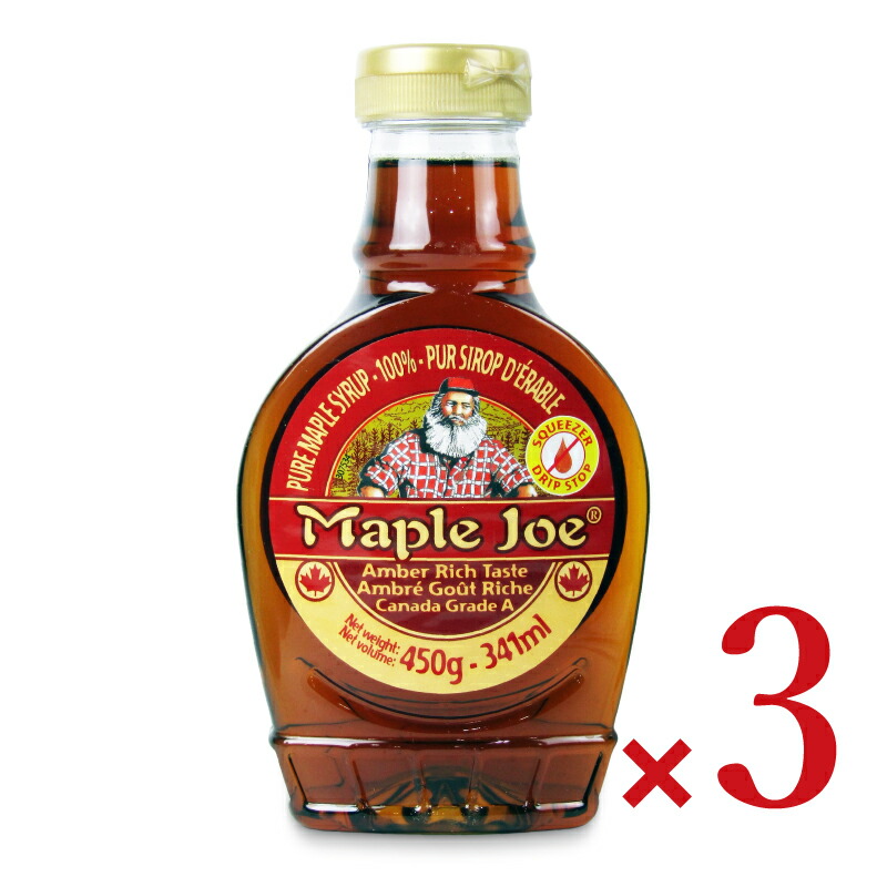 【楽天市場】【マラソン限定!最大2000円OFFクーポン配布中!】《送料無料》メープルジョー メープルシロップ アンバー（リッチテイスト）PET 450g × 3個：にっぽん津々浦々
