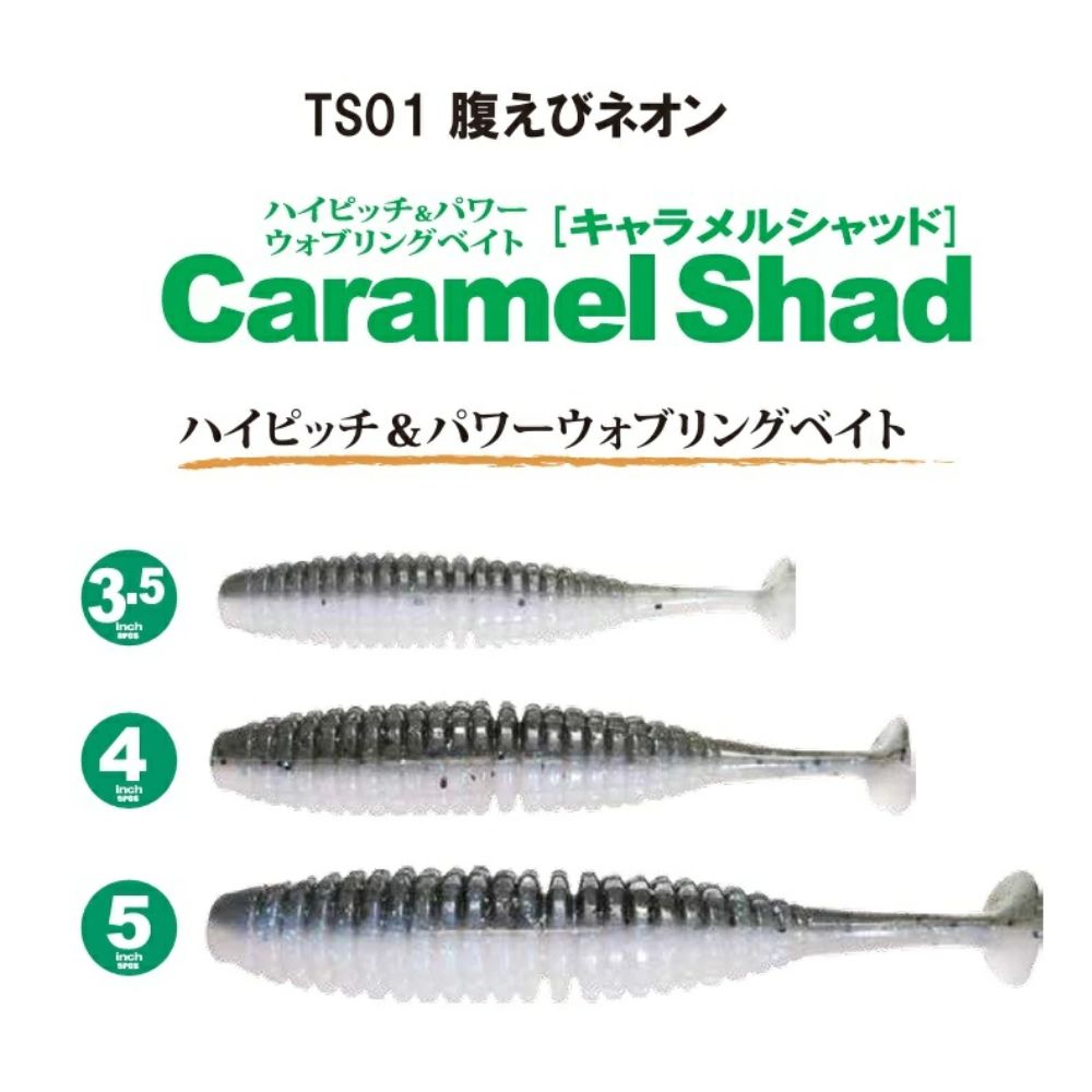 【楽天市場】一誠 キャラメルシャッド 3.5インチ・4インチ TS01 腹えびネオン(谷山オリカラ)：turip（fishing・outdoor）