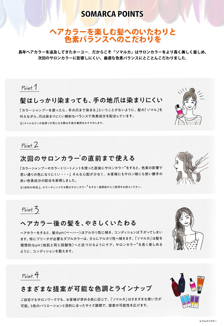 【楽天市場】ホーユー ソマルカ カラーシャンプー 150ml SOMARCA ソマルカ 5色の中からお選びくださいオレンジ_パープル_アッシュ_ピンク_ブラウン シャンプー_補色効果_色素補給 ...