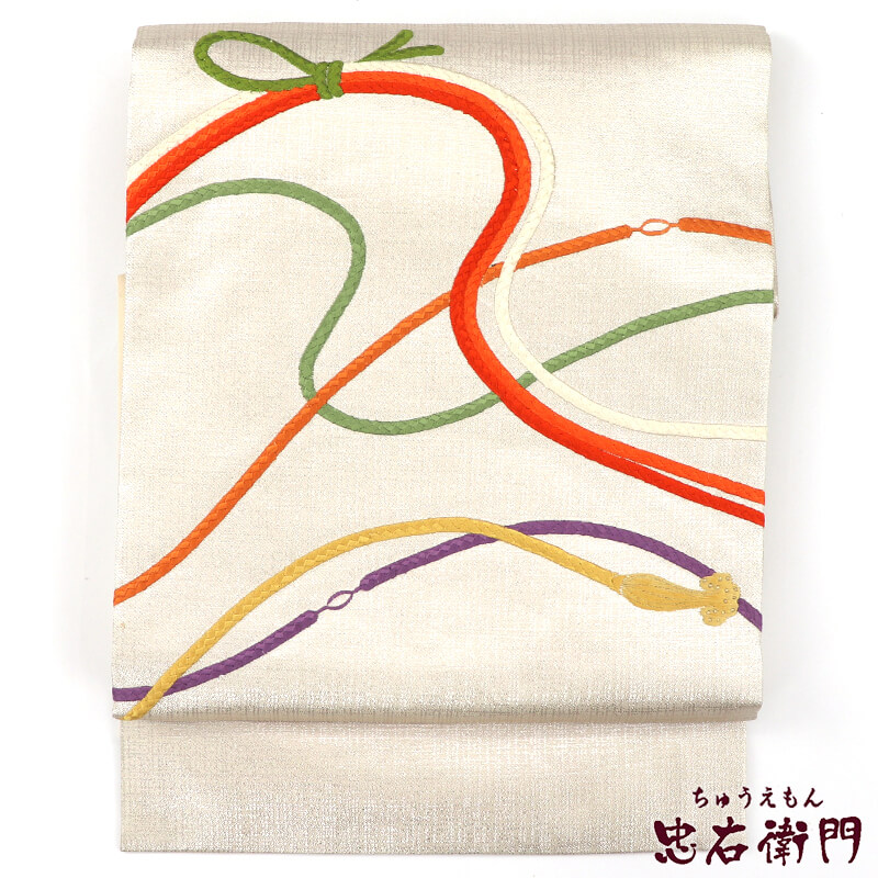 【楽天市場】【中古】 名古屋帯 なごや帯 リサイクル レディース 正絹 銀 組紐 長さ365cm 幅30cm 仕立て上がり帯 リサイクル帯 即日発送：ビスコンティ＆きもの忠右衛門