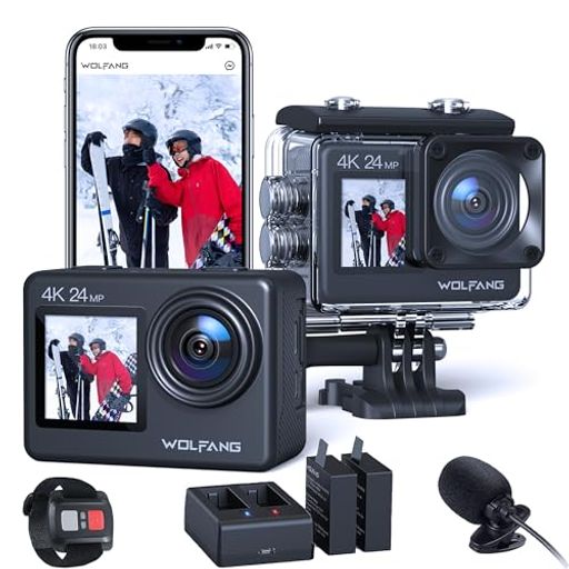 【楽天市場】WOLFANG GA200 アクションカメラ 【マイク付き】4K 24MP 防水40M デュアルスクリーンカメラ EIS手振れ補正 ...