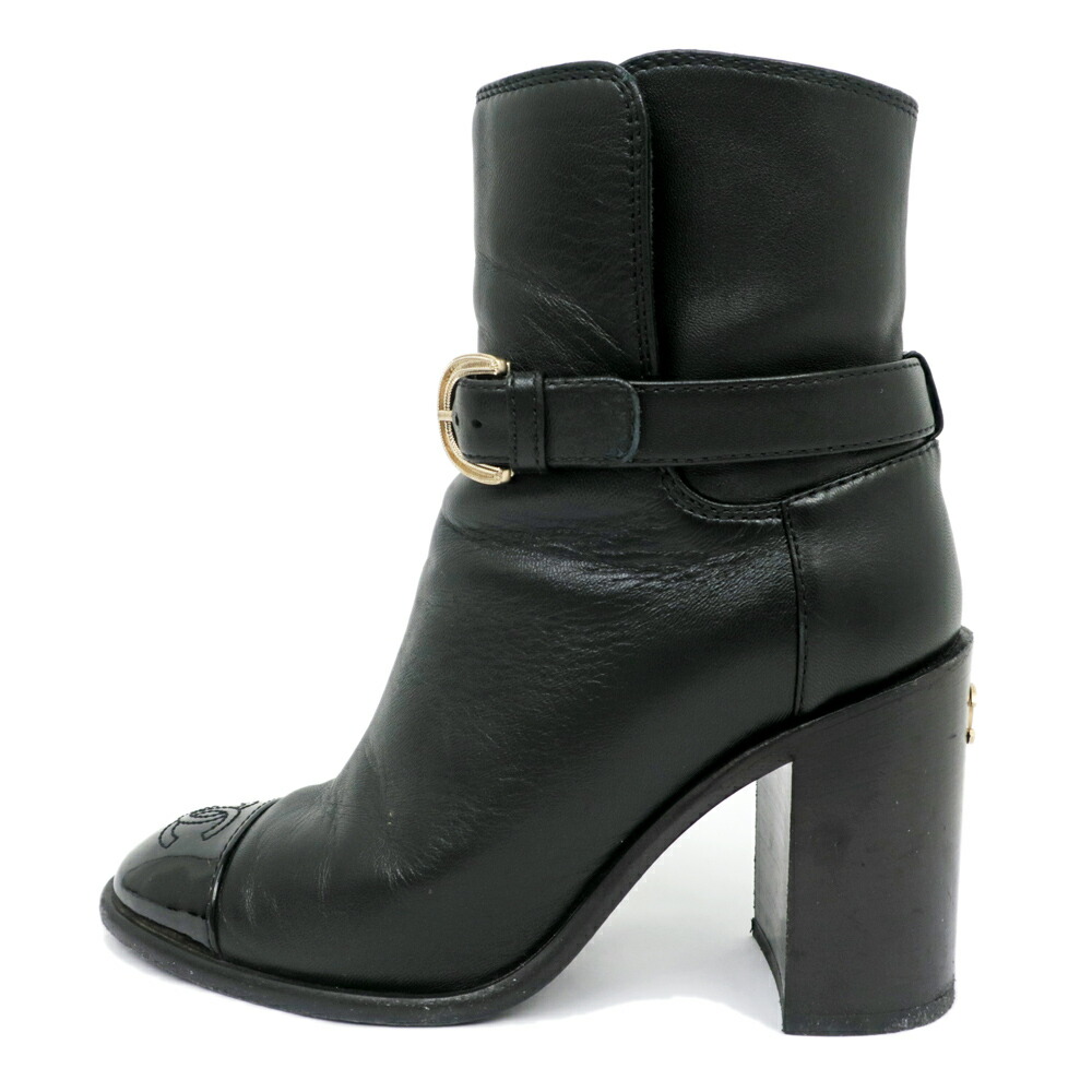 【楽天市場】【最大3万円割引クーポン 10/1~】【名東】【CHANEL】シャネル アンクルブーツ 34 1/2C BK ブラック ...