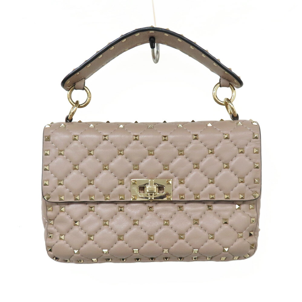 【楽天市場】【名古屋】【VALENTINO】ヴァレンティノ ガラヴァーニ ロックスタッズ スパイク ミディアム バッグ ピンクベージュ ...