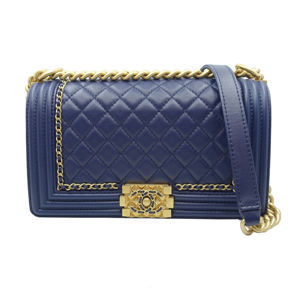 【楽天市場】【栄】【CHANEL】シャネル ボーイシャネル A67086 ショルダーバッグ マトラッセ カーフスキン レザー ネイビー系 ...