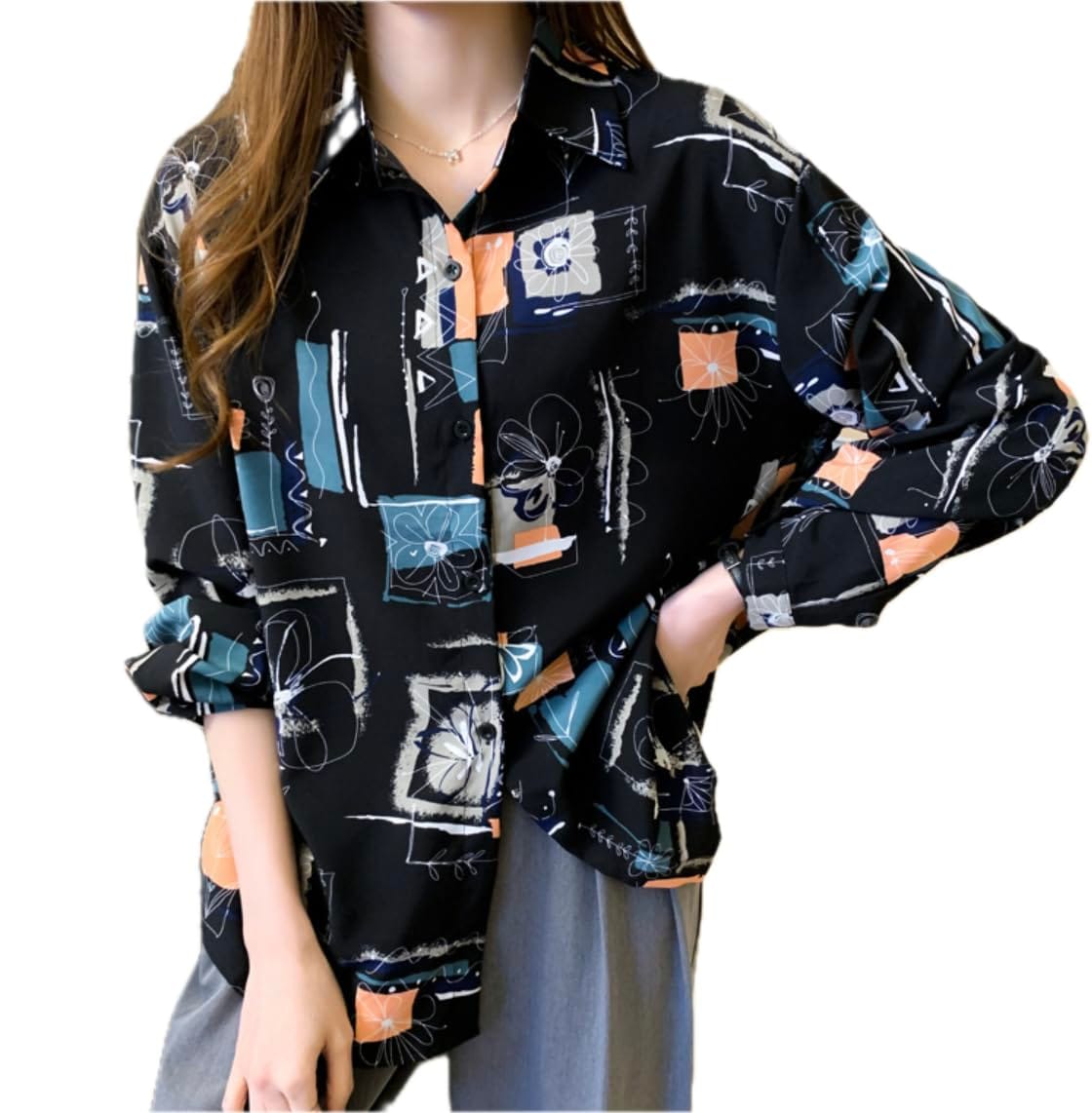【楽天市場】[TaKiHuReO] アート 柄 レディース セクシー シャツ ブラウス 長袖 人気 ワイシャツ 定番 お洒落 特徴的 トップス カットソー 魅力 高級：UNDARBAR