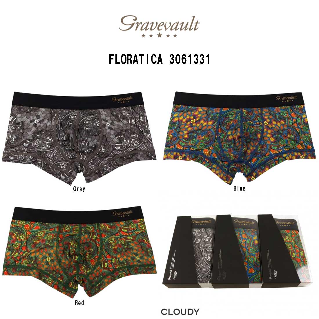 【楽天市場】gravevault(グレイブボールト)ローライズ ボクサーパンツ メンズ 下着 コラボ CLOUDY FLORATICA ...