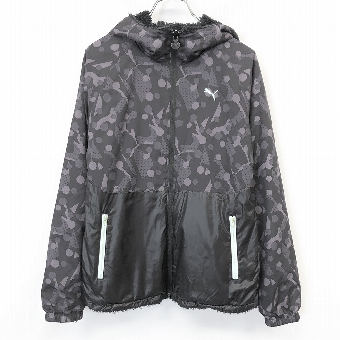 【楽天市場】【中古】PUMA プーマ M レディース リバーシブル ジップ ジャケット パーカー ボア裏地 幾何学柄 長袖 ポリ100% パープルグレー系×ブラック 黒：Undo Rowa 楽天市場店
