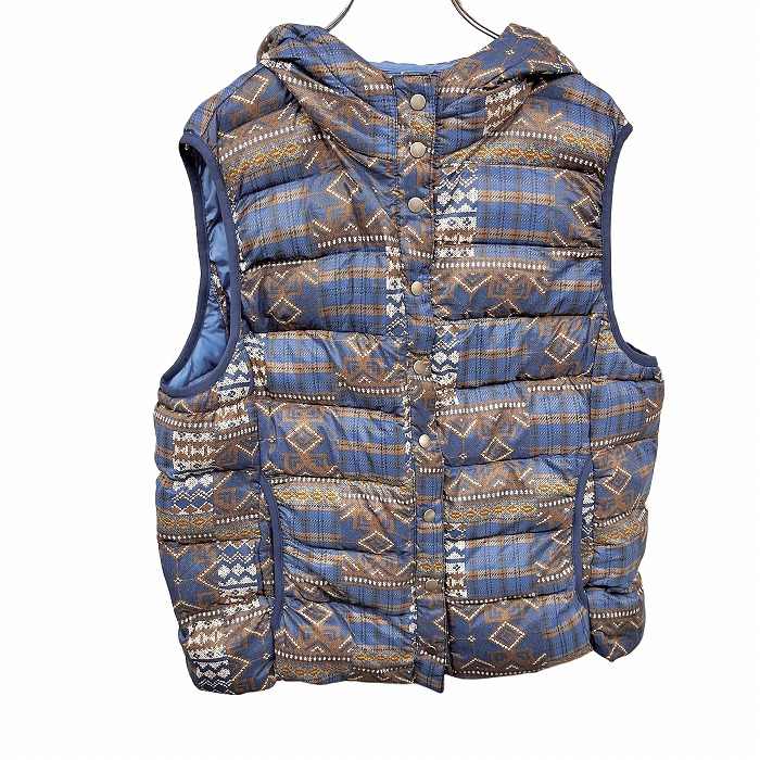 【楽天市場】【新品】TOPVALU 中綿 パーカーベスト ノースリーブジャケット ノルディック ドットボタン ナイロン100% LL XL ブルー 青×茶 レディース：Undo Rowa 楽天市場店