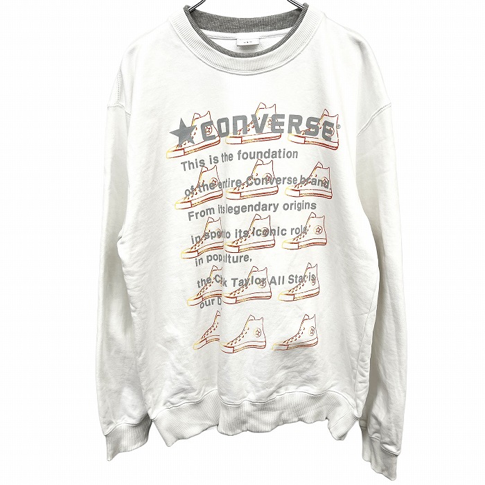 【楽天市場】【中古】コンバース CONVERSE スウェットシャツ トレーナー 裏毛 スニーカープリント 長袖 綿100% L オフホワイト 白系×オレンジ×グレー メンズ：Undo Rowa ...