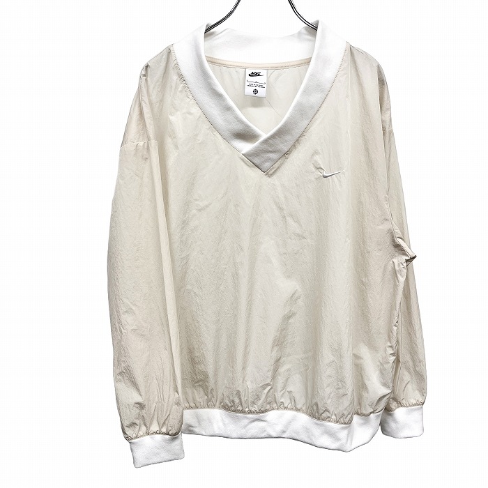 【楽天市場】【中古】ナイキ NIKE ナイロンシャツ プルオーバー Vネック ロゴ刺繍 長袖 襟・袖口・裾がリブ ナイロン100% L ベージュ ベージュ×白 メンズ：Undo Rowa 楽天市場店