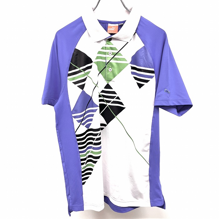 【楽天市場】【中古】PUMA プーマ S メンズ スポーツ ポロシャツ 一部メッシュ ロゴ刺繍 ラグラン 半袖 ポリ100% ブルー×グリーン×ブラック×ホワイト 青系：Undo Rowa 楽天市場店