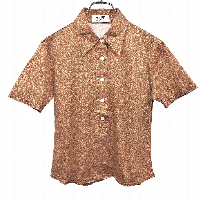 【楽天市場】【中古】23区 ポロシャツ Tシャツ生地 総柄 半袖 スリムフィット ショート丈 綿100% 38(B80-84/T158-164) ブラウン 茶×緑 レディース：Undo ...